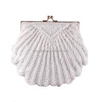 China Factory Custom Vintage Beaded Clam Shell Evening Bag, Beaded Seashell Clam Shell Purse Evening Bag Gold Tone Chain Strap for sale