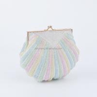 China Factory Custom Vintage Beaded Clam Shell Evening Bag, Beaded Seashell Clam Shell Purse Evening Bag Gold Tone Chain Strap for sale