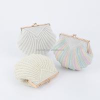 China Factory Custom Vintage Beaded Clam Shell Evening Bag, Beaded Seashell Clam Shell Purse Evening Bag Gold Tone Chain Strap for sale