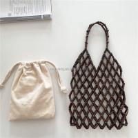 China Factory Wholesale Handmade wooden Bead Bag with lining, Vintage BOHO wooden bead beaded purse shoulder bag for sale