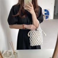 China Factory Wholesale Handmade wooden Bead Bag with lining, Vintage BOHO wooden bead beaded purse shoulder bag for sale