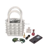 China Factory Wholesale Mini Faux Pearl Beaded Tote Bag, Beaded And Pearl Embellished Handbag, Pearls Beaded Clutch Pouch Bag for sale