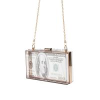 China Factory Wholesale Women Hard Acrylic Evening Box Clutch Purse 100 US Dollar Handbag, Dollar Bill Money Clutch Purses for sale