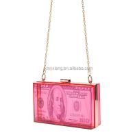 China Factory Wholesale Hearty Trendy Hundred Dollar Bill Box Clutch Handbag Shoulder Bag Crossbody Bag Rhinestone Handbag for sale