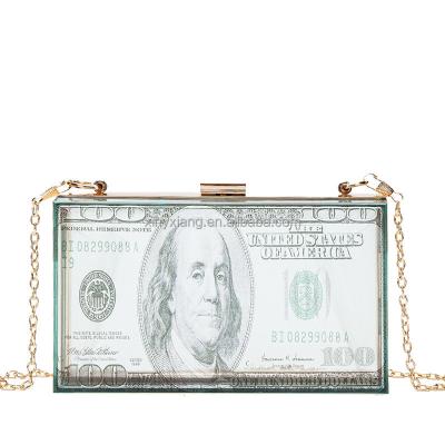 China Factory Wholesale Hearty Trendy Hundred Dollar Bill Box Clutch Handbag Shoulder Bag Crossbody Bag Rhinestone Handbag for sale