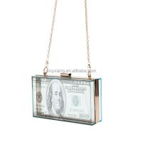 China Factory Wholesale Hearty Trendy Hundred Dollar Bill Box Clutch Handbag Shoulder Bag Crossbody Bag Rhinestone Handbag for sale