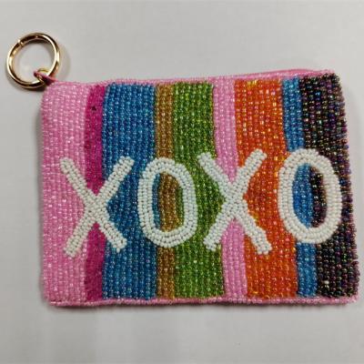 China Factory custom Gold Hand Beaded Crazy Cute Cat Face Pouch, Women's Beaded Kitty Cat Coin Purse Double Sides Zip Closure for sale