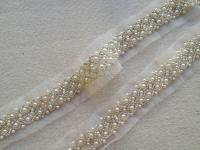 China Factory Wholesale Handmade Gleaming Paillette Sequin Beaded Trim Lace, Pearl Beaded Embroidered Rhinestones Applique Trimming for sale