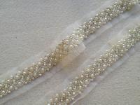China Factory Wholesale Handmade Gleaming Paillette Sequin Beaded Trim Lace, Pearl Beaded Embroidered Rhinestones Applique Trimming for sale