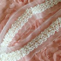 China Factory Wholesale Handmade Gleaming Paillette Sequin Beaded Trim Lace, Pearl Beaded Embroidered Rhinestones Applique Trimming for sale