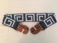 China Factory Custom Beaded Stretch Belt, vintage beaded stretch belt with teak wood buckle, Rainbow Handmade Beaded Stretchy Belt for sale