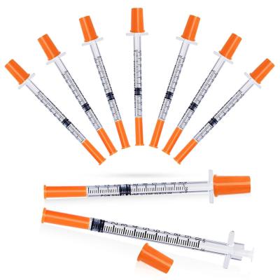 China 0.5ml 1ml 30G 31G Sterile Safety Precisely Graduated Luer-Lock Orange Tip Plastic Insulin Syringe With Needle for sale
