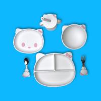 China Customized Sizes Cartoon Kitten Shape Baby Silicone Feeding Set Bpa Free for sale