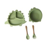 China Dinosaur Shape Silicone Eating Utensils Set Dishes Customized For Baby Feeding for sale