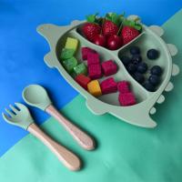 China Dinosaur Shape Silicone Eating Utensils Set Dishes Customized For Baby Feeding for sale