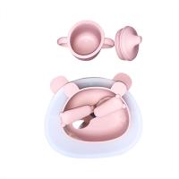China Bear Shape Silicone Baby Feeding Set 6Pcs BPA Free Suction Bowl With Lid for sale