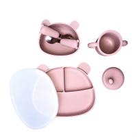 China Bear Shape Silicone Baby Feeding Set 6Pcs BPA Free Suction Bowl With Lid for sale