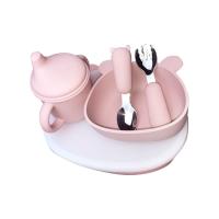 China Bear Shape Silicone Baby Feeding Set 6Pcs BPA Free Suction Bowl With Lid for sale