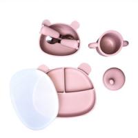 China Bear Shape Silicone Baby Feeding Set 6Pcs BPA Free Suction Bowl With Lid for sale