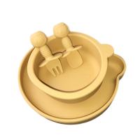 China Durable Mini Suction Plate And Bowl Set Silicone Bear Shape For Baby Feeding for sale