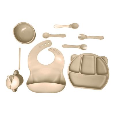 China Baby Feeding Silicone Bib And Bowl Set Food Grade With Forks And Spoons for sale