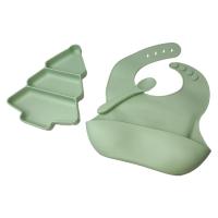 China Baby Silicone Plate And Bib 3 Pcs BPA Free Suction Feeding Set Customized for sale