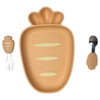China 7 Pieces Silicone Baby Feeding Set Carrot Shape Dining Table Mat Suction Cup for sale