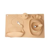 China 7 Pieces Silicone Baby Feeding Set Carrot Shape Dining Table Mat Suction Cup for sale