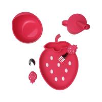 China BPA Free Silicone Baby Feeding Set Strawberry Shape Bowl Spoon Bib Set for sale