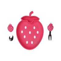 China BPA Free Silicone Baby Feeding Set Strawberry Shape Bowl Spoon Bib Set for sale