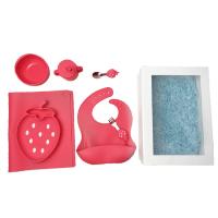 China BPA Free Silicone Baby Feeding Set Strawberry Shape Bowl Spoon Bib Set for sale