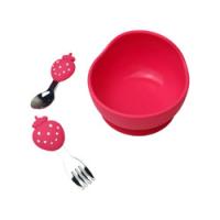 China BPA Free Silicone Baby Feeding Set Strawberry Shape Bowl Spoon Bib Set for sale