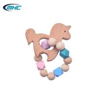 China Baby Bead Silicone Wood Teether Diy Handmade Pony Shape Easy To Clean Customized for sale
