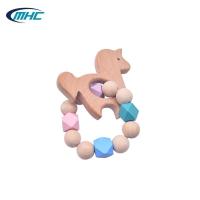 China Baby Bead Silicone Wood Teether Diy Handmade Pony Shape Easy To Clean Customized for sale