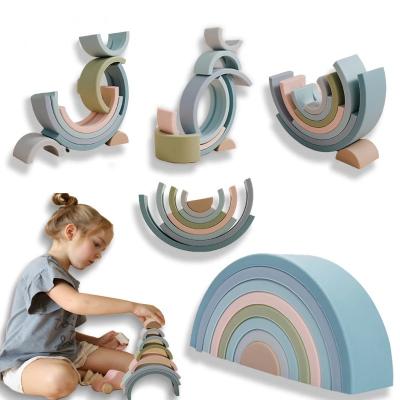 China Educational Infant Stacking Toy BPA Free Rainbow Silicone Stacker Food Grade for sale