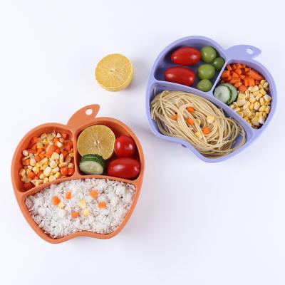 China Apple Shape Silicone Baby Tray Custom Suction Feeding Plate Set for sale