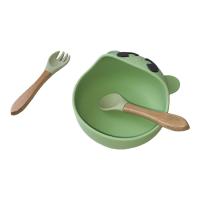 China ODM Silicone Baby Tray Bear Shape Feeding Suction Bowl And Spoon Microwave Safe for sale