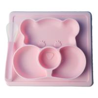 China Silicone Customized Bear Shape Baby Feeding Suction Bowl And Plate With Spoon for sale