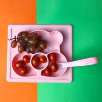 China Silicone Customized Bear Shape Baby Feeding Suction Bowl And Plate With Spoon for sale