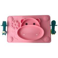China Pink Silicone Baby Tray Food Grade Cow Shape BPA Free Feeding Suction Plate for sale