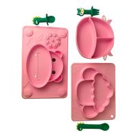China Pink Silicone Baby Tray Food Grade Cow Shape BPA Free Feeding Suction Plate for sale
