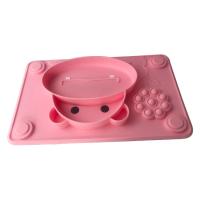 China Pink Silicone Baby Tray Food Grade Cow Shape BPA Free Feeding Suction Plate for sale