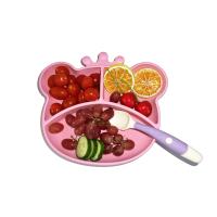 China Newborn Silicone Suction Plate Set Bear Shape Feeding Baby Set With Spoon for sale