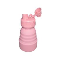 China Outdoor Sports Folding Silicone Water Bottle 500ml Pink Thermal Insulation With Lid for sale
