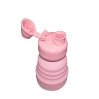 China Outdoor Sports Folding Silicone Water Bottle 500ml Pink Thermal Insulation With Lid for sale