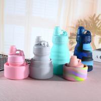 China Outdoor Sports Folding Silicone Water Bottle 500ml Pink Thermal Insulation With Lid for sale
