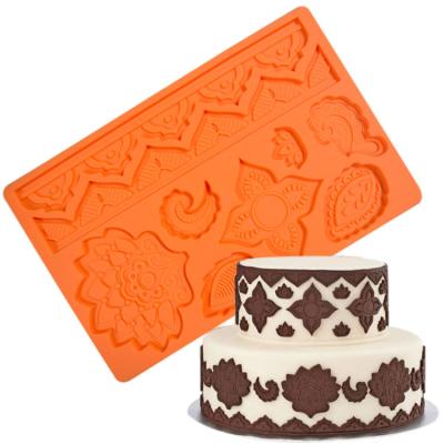 China DIY Silicone Baking Utensils Cake Tools Fondant Silicone Lace Mat Sustainable for sale