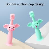 China Silicone Baby Teether ，Food Grade Silicone Baby Toothbrush Infant Training Custom Cartoon Pig for sale