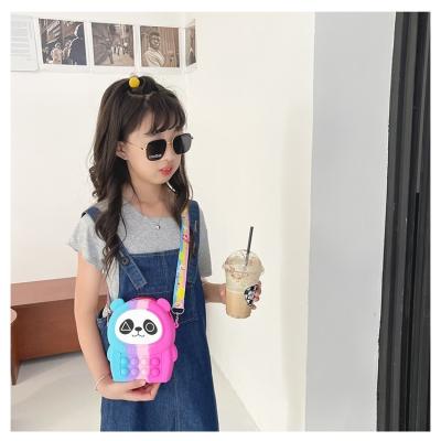 China Silicone Shoulder Fidget Pop Purse Cute Cartoon Panda For Kids for sale
