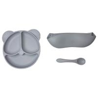 China Food Plate Baby Dinnerware Silicone Feeding Set Customized Sizes Grey Bear Shape 3Pcs for sale